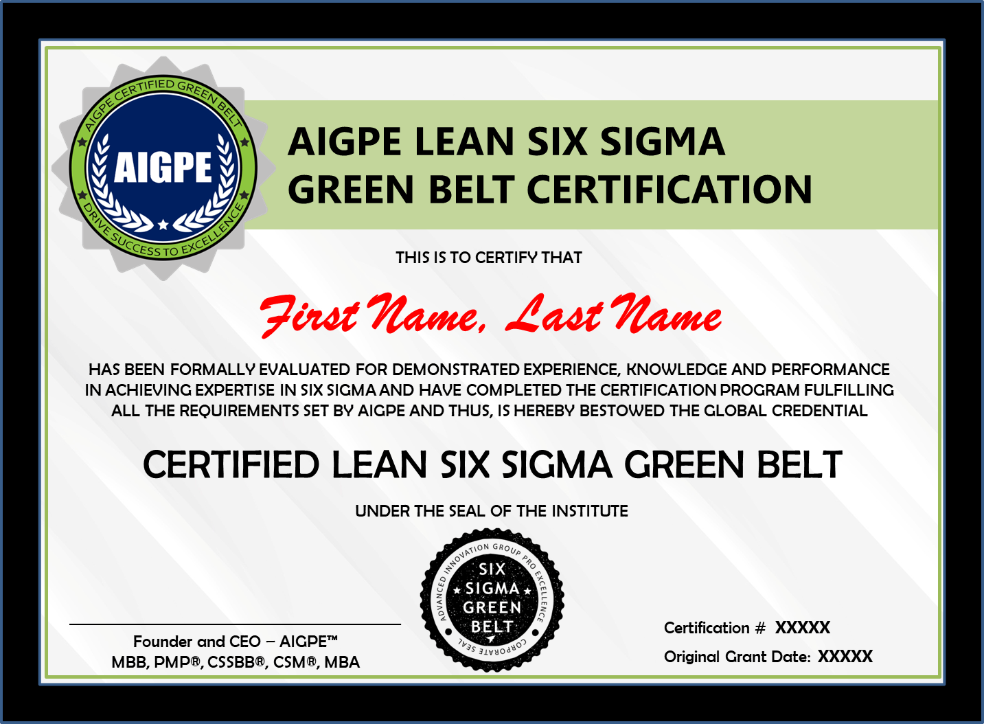 Green Belt Certification AIGPE Green Belt Certification AIGPE